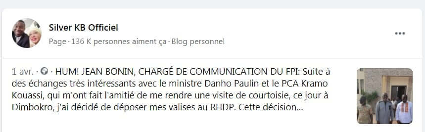 Démission au FPI/Côte-d’Ivoire: Jean Bonin, vice-président, lâche Affi ...